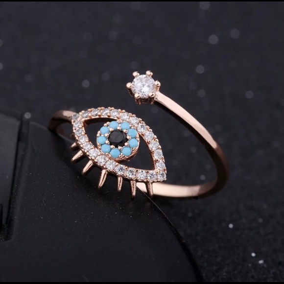 Jewelry | New Rose Gold Turquoise Adjustable Evil Eye Ring | Poshmark